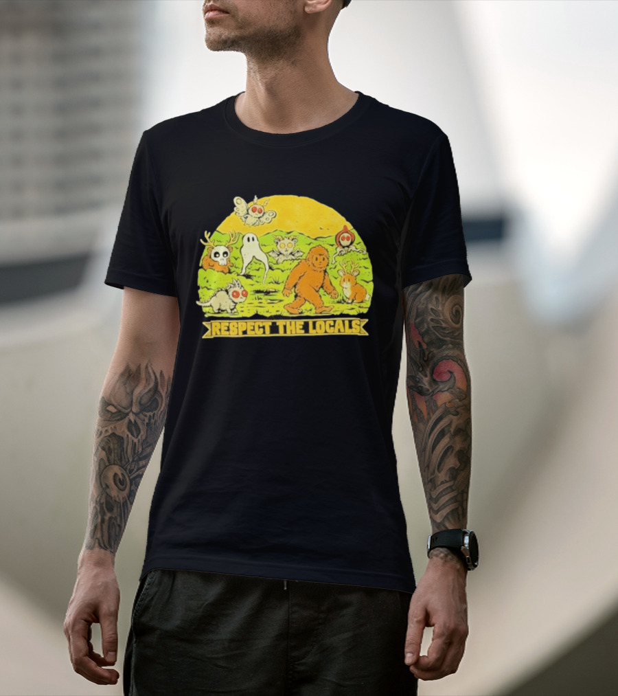 Respect The Locals Halloween Creatures Bigfoot Ghost Owl Mothman Cryptids T-Shirt