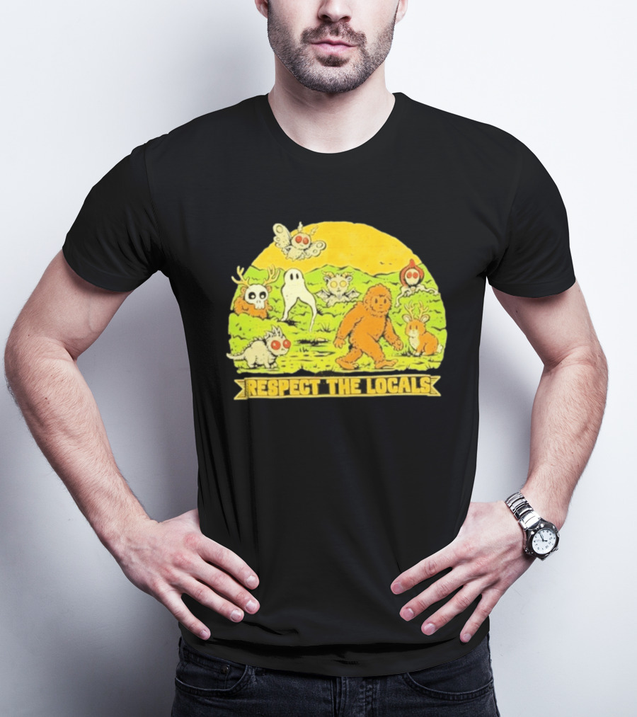 Respect The Locals Halloween Creatures Bigfoot Ghost Owl Mothman Cryptids T-Shirt