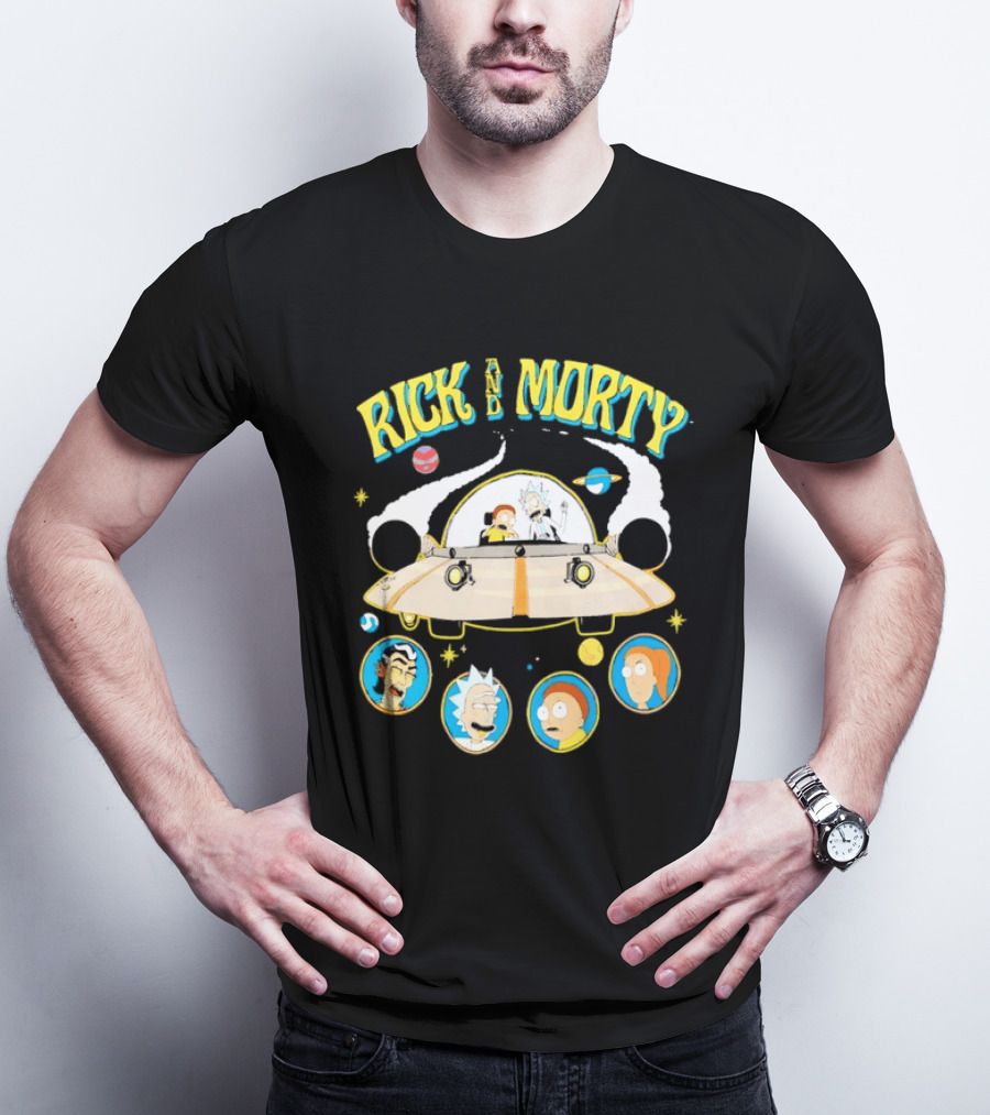 Rick And Morty Space Adventure UFO Characters Planets Adult Swim T-Shirt