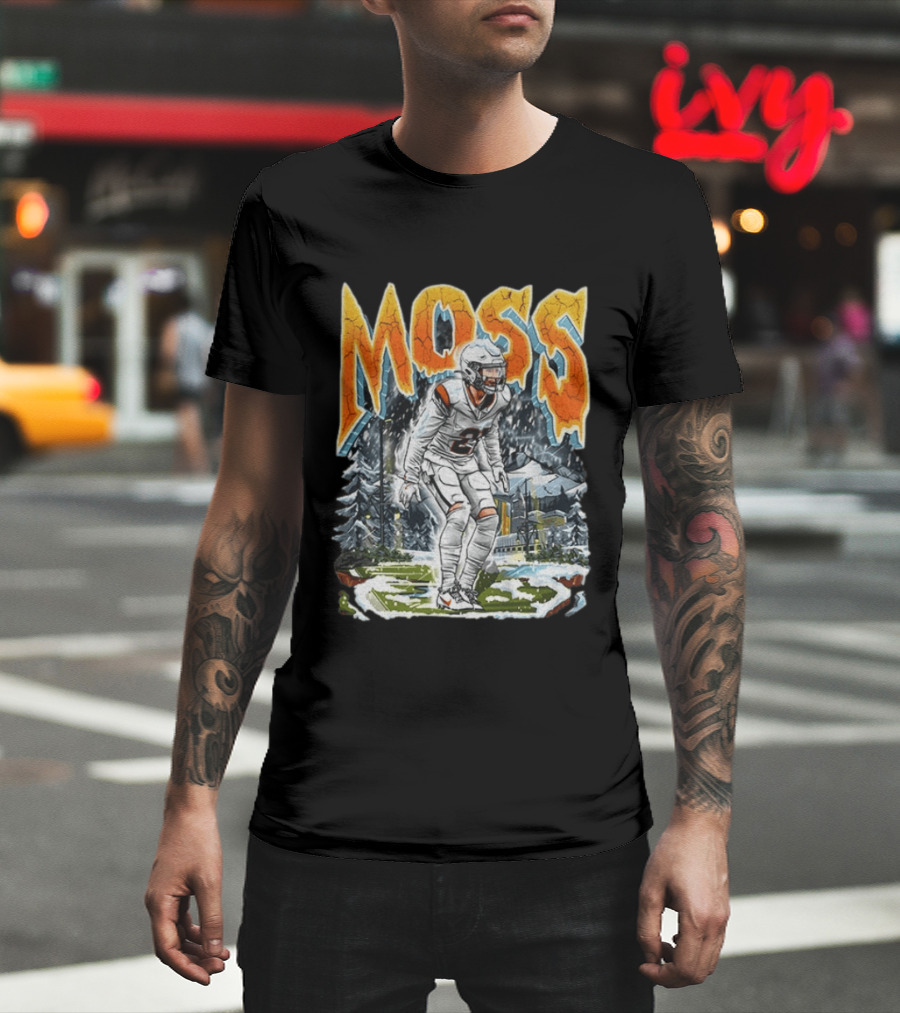 Moss Broncos Country Football Comic Style Winter Sports Scene T-Shirt