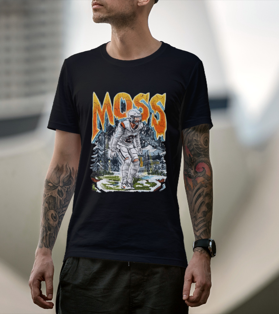 Moss Broncos Country Football Comic Style Winter Sports Scene T-Shirt