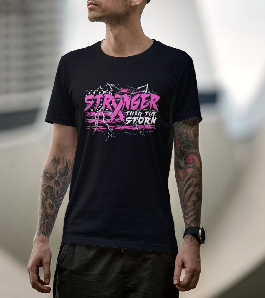 Stronger Than The Storm Pink Ribbon Breast Cancer Awareness T-Shirt