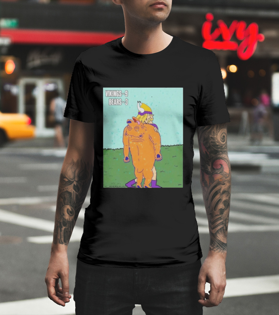Vikings 9 Bears 3 Cartoon Sports Rivalry Image T-Shirt