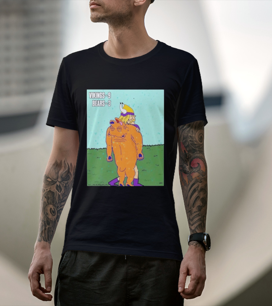 Vikings 9 Bears 3 Cartoon Sports Rivalry Image T-Shirt