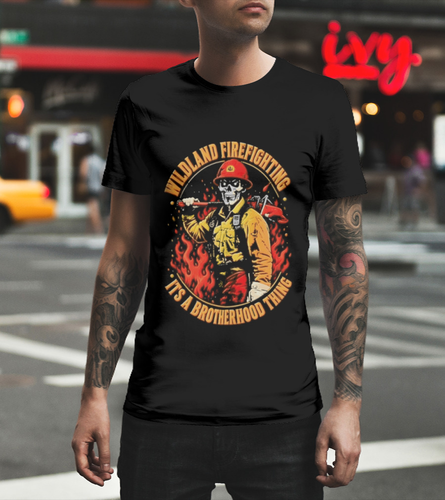 Wildland Firefighting Brotherhood Flames And Tools T-Shirt