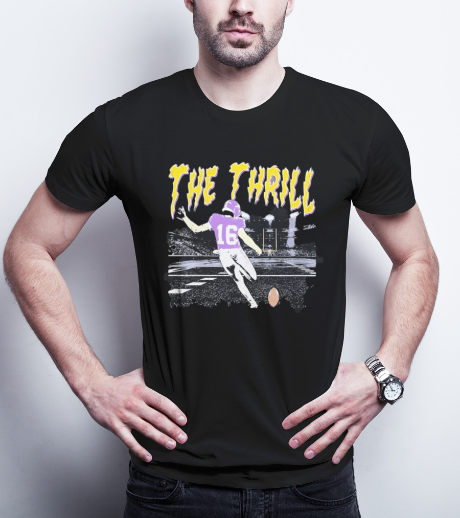 Will Reichard The Thrill 16 Minnesota Vikings Distressed Football T-Shirt