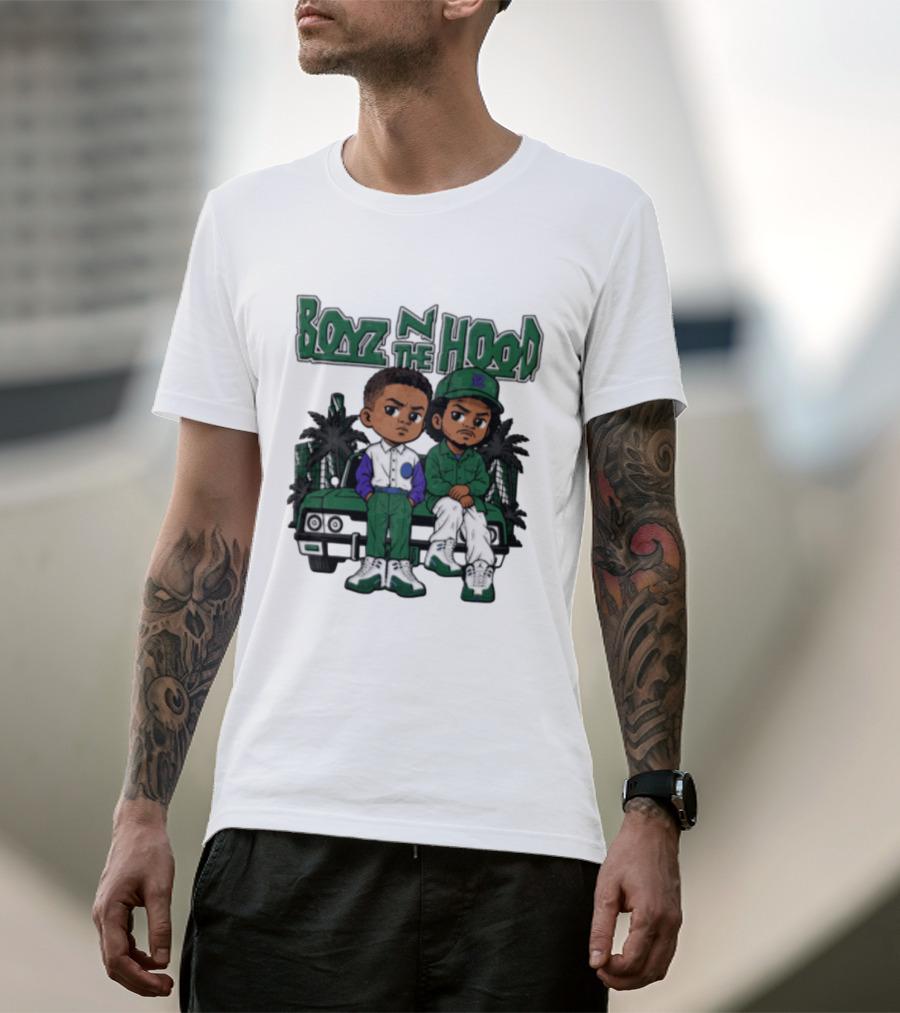 Boyz N The Hood Cartoon Boys Green Car Palm Trees T-Shirt