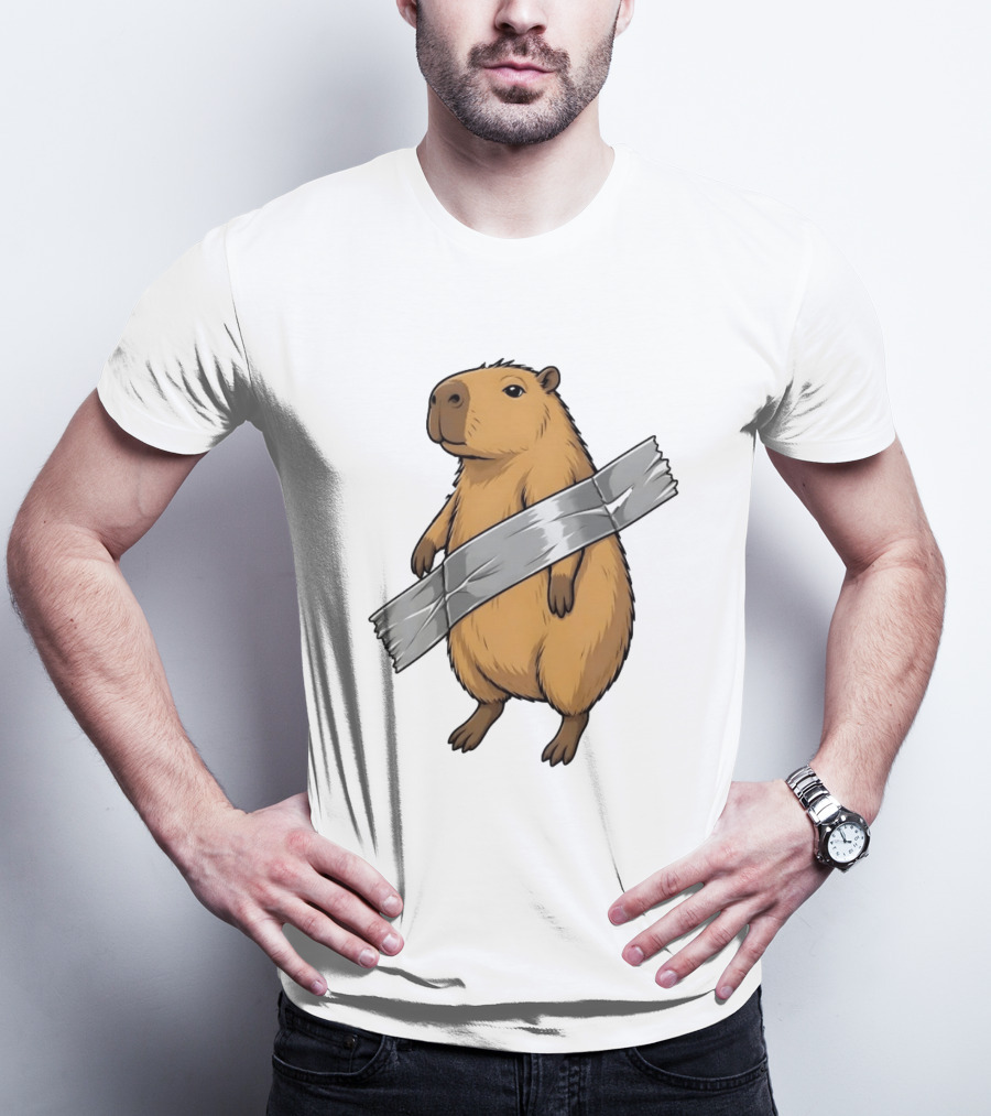 Capybara Holding Duct Tape Rodent Iconic Funny Meme T-Shirt