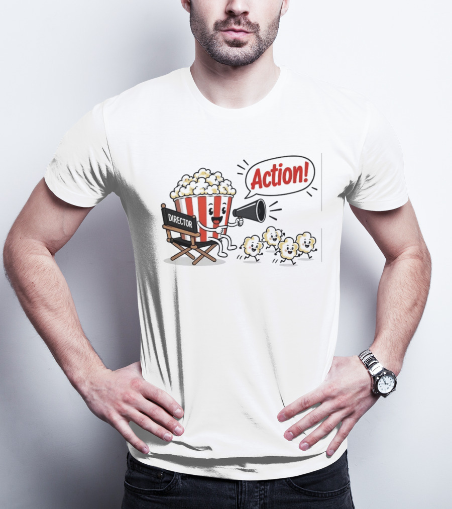Director Popcorn Calling Action Movie Night Chair Megaphone T-Shirt