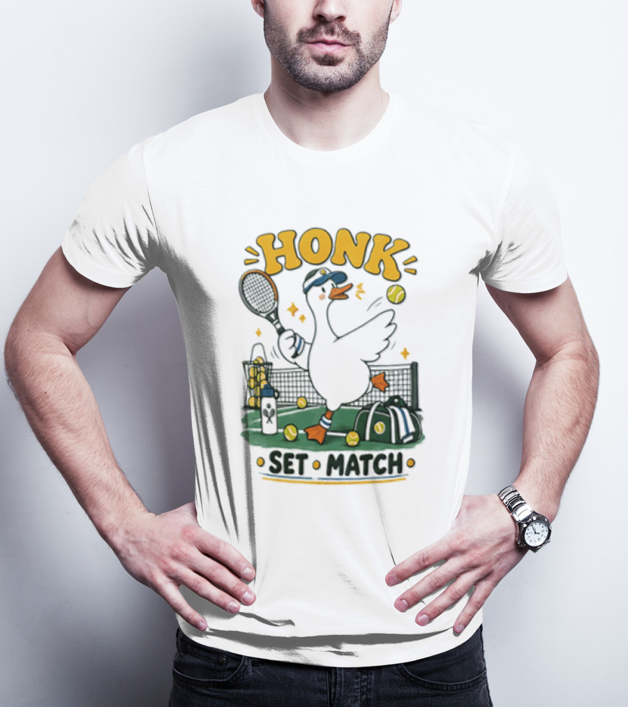 Honk Set Match Duck Playing Tennis Cartoon T-Shirt