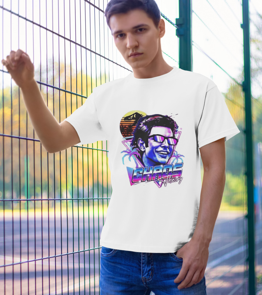 Jurassic Park Jeff Goldblum Chaos Theory Retro Neon T-Shirt