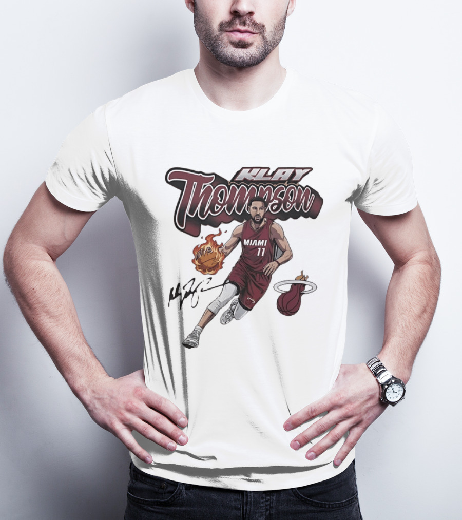 Klay Thompson Miami Heat NBA Basketball Flaming Ball Signature T-Shirt