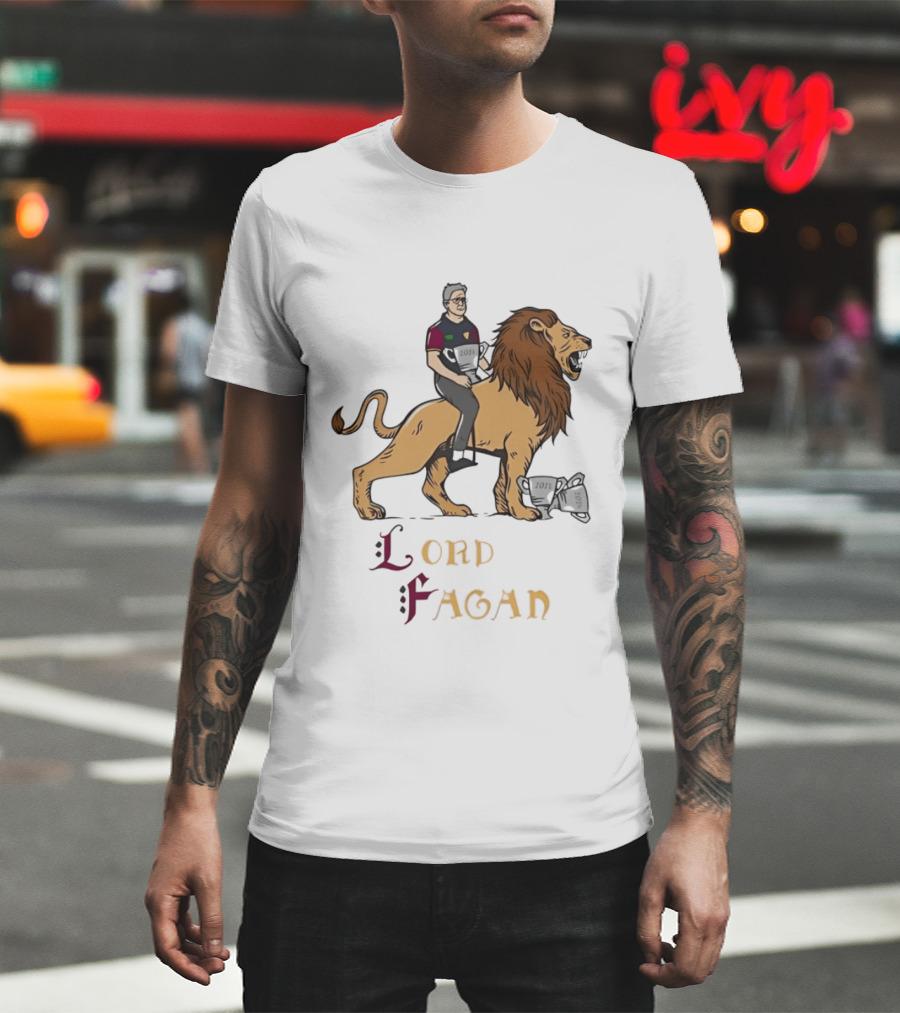 Lord Fagan Brisbane Lions 2024 Premiership Trophy Holder Riding Lion T-Shirt