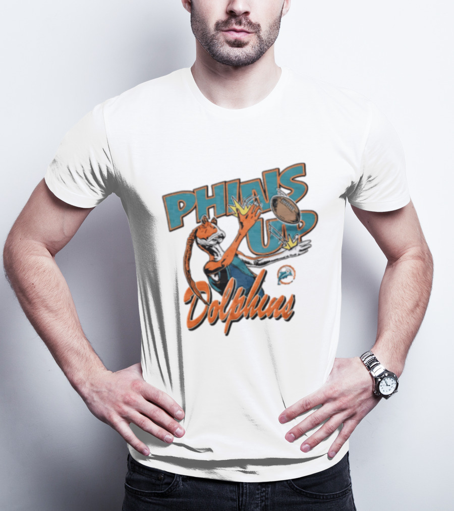 Phins Up Dolphins Jar Jar Binks Catching Football Miami Sports Fan T-Shirt