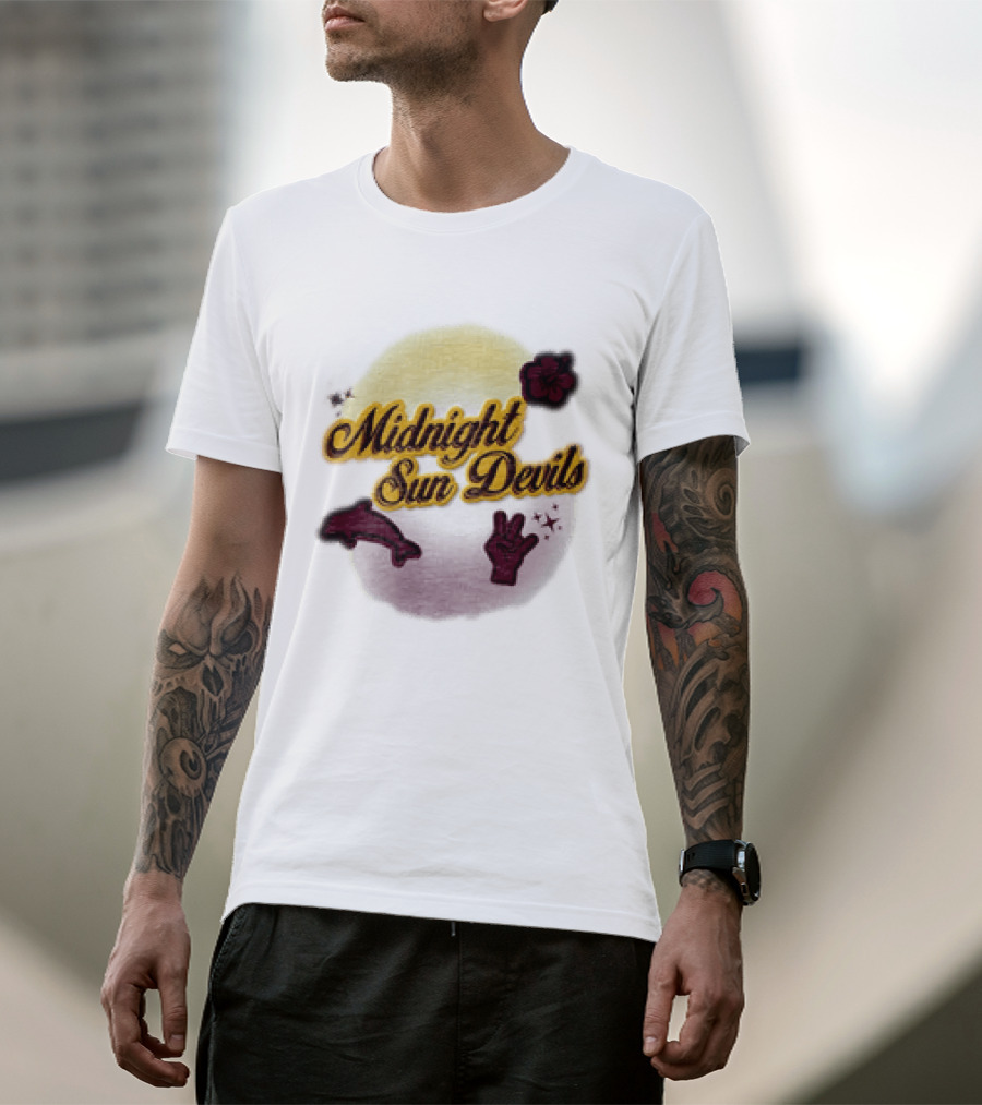 Midnight Sun Devils Hibiscus Flower Dolphin And Peace Sign T-Shirt