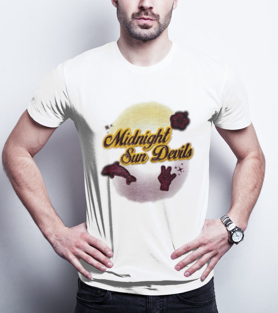 Midnight Sun Devils Hibiscus Flower Dolphin And Peace Sign T-Shirt