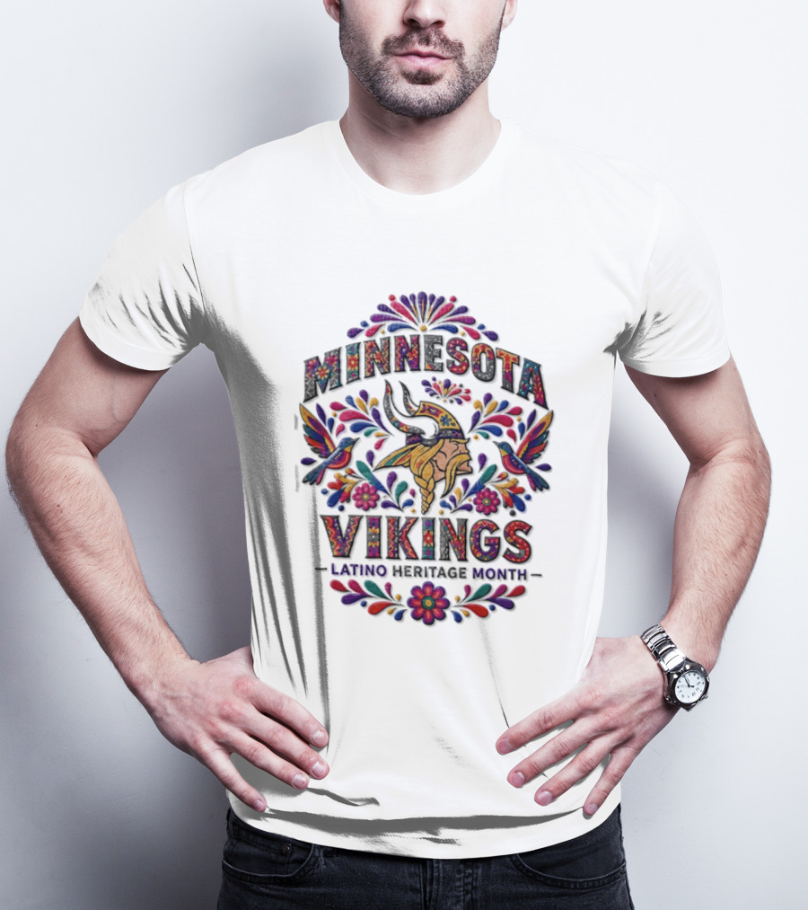 Minnesota Vikings Latino Heritage Month Viking Floral Hummingbird T-Shirt