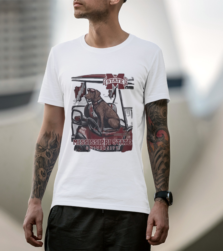 Mississippi State University Bulldogs Party Patrol Brown Lab Golf Cart T-Shirt