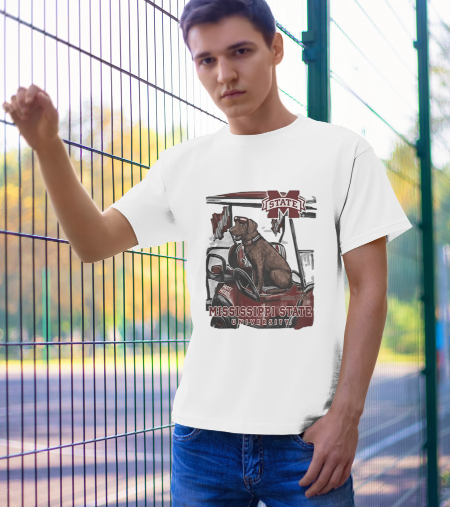 Mississippi State University Bulldogs Party Patrol Brown Lab Golf Cart T-Shirt