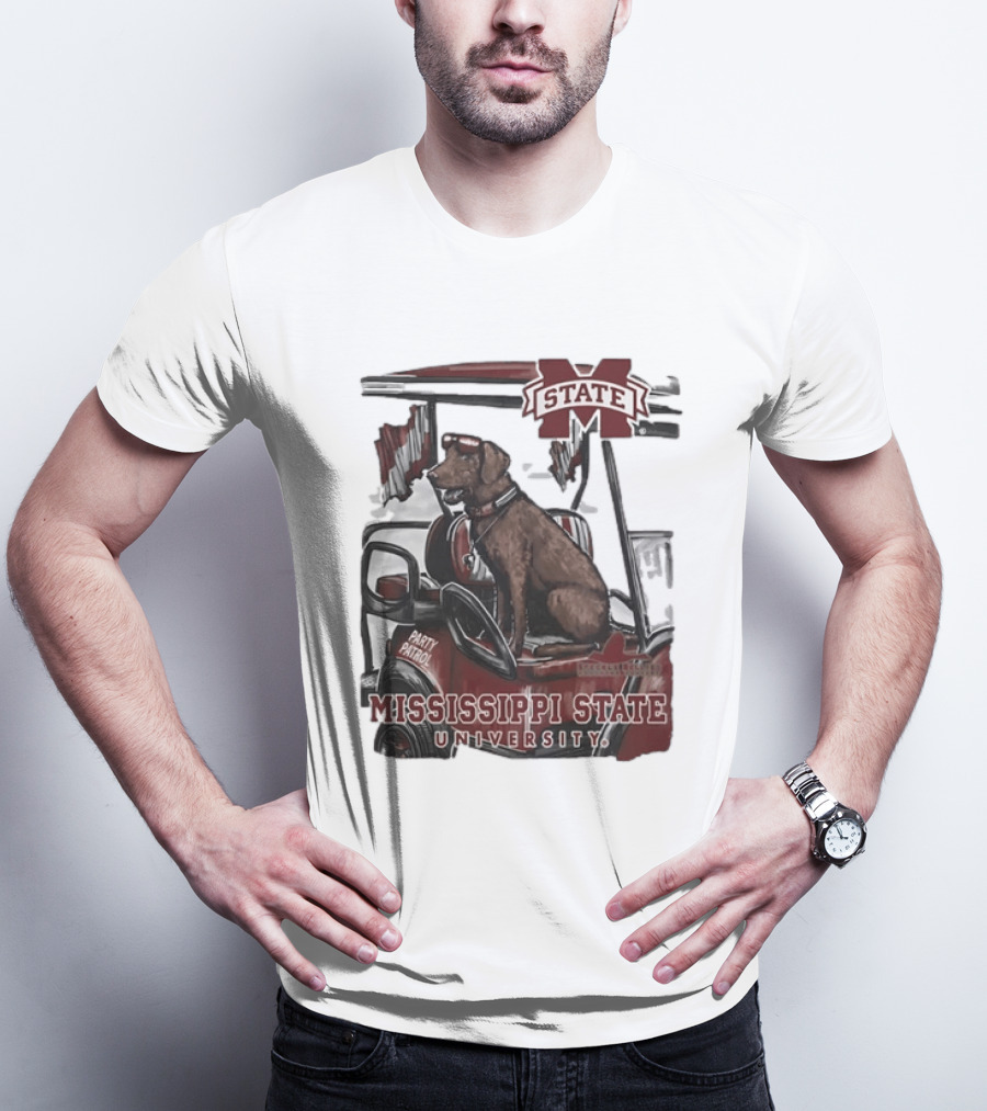 Mississippi State University Bulldogs Party Patrol Brown Lab Golf Cart T-Shirt