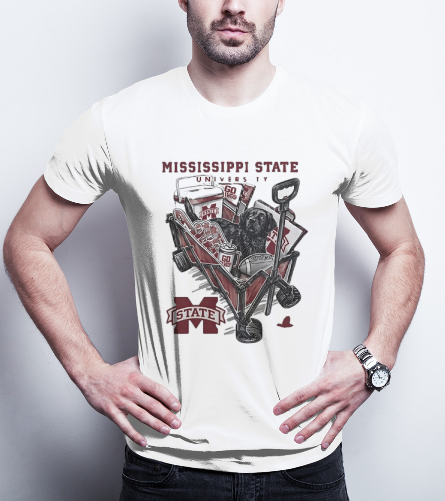 Mississippi State University Go Dawgs Tailgate Wagon With Dog And Drinks T-Shirt