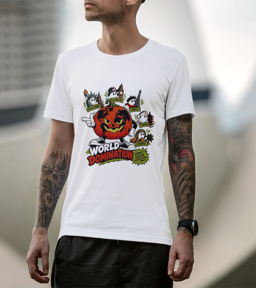 World Domination Pumpkin Spooky Season Everywhere New York London Paris Tokyo Cairo T-Shirt
