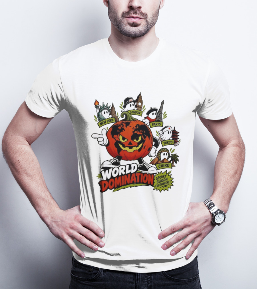 World Domination Pumpkin Spooky Season Everywhere New York London Paris Tokyo Cairo T-Shirt