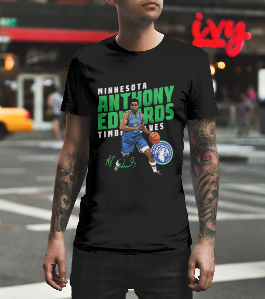 Anthony Edwards Minnesota Timberwolves NBA 5 Basketball Player Dribbling Ball T-Shirt