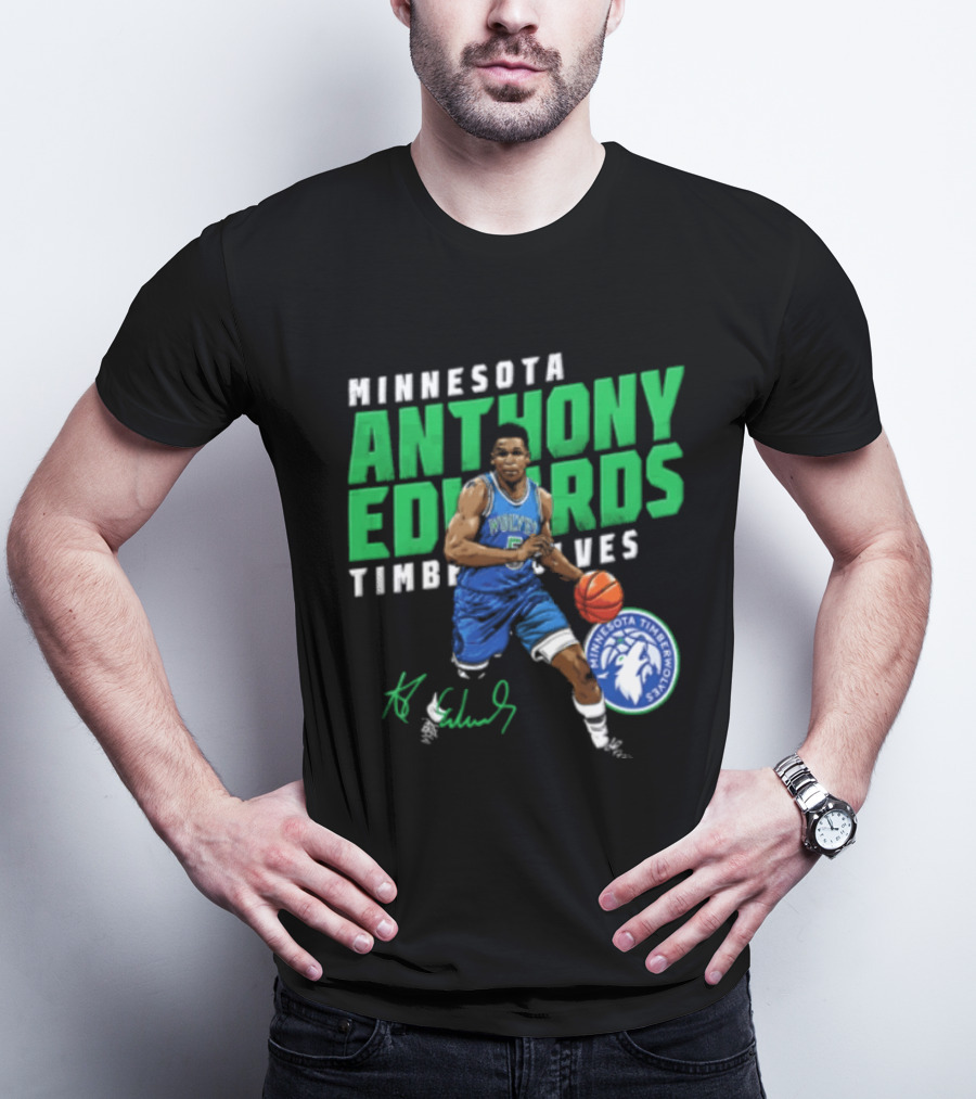 Anthony Edwards Minnesota Timberwolves NBA 5 Basketball Player Dribbling Ball T-Shirt