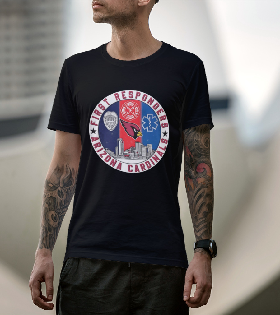 Arizona Cardinals First Responders Police Fire Medical Emblems Skyline T-Shirt