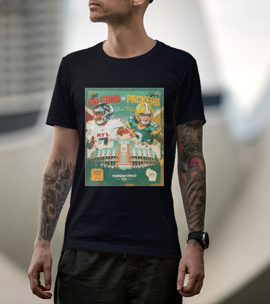 Bijan Robinson Christian Watson Falcons Vs Packers Lambeau Field Thursday 7PM ET Prime 2026 T-Shirt