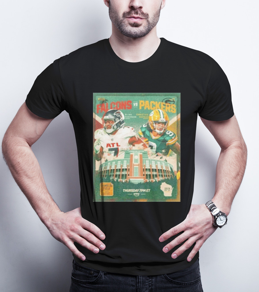 Bijan Robinson Christian Watson Falcons Vs Packers Lambeau Field Thursday 7PM ET Prime 2026 T-Shirt