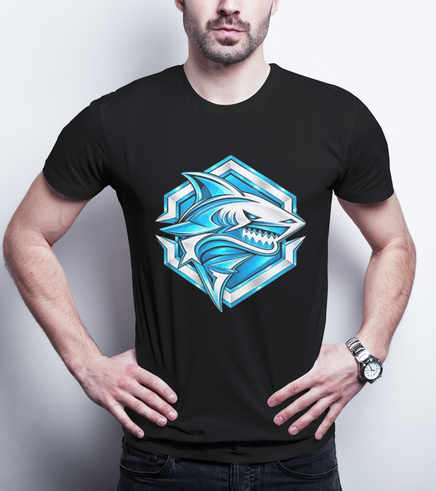 Blue Shark Hexagon Esports Gaming Shark T-Shirt