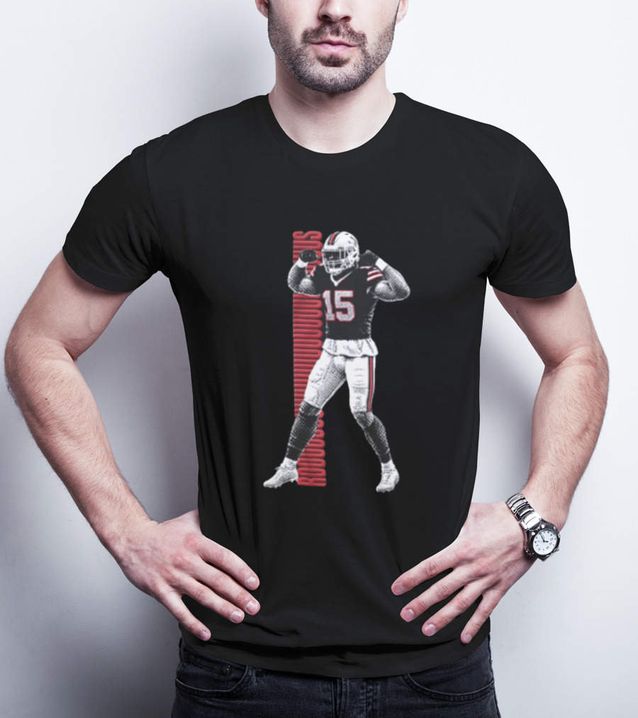 Buffalo Bills Rooouuuuudus 15 Football Player Flexing Arms Halftone NFL Fan T-Shirt