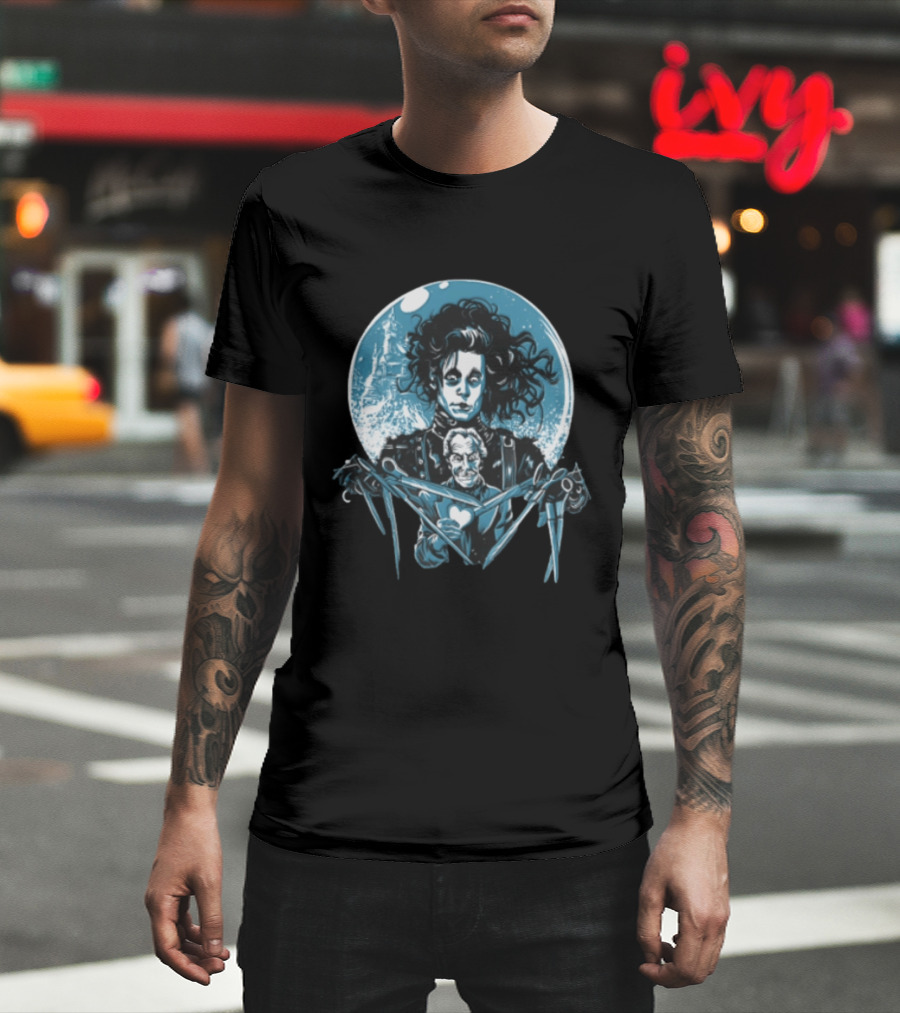 Edward Scissorhands Iconic Johnny Depp Vincent Price Heart Scissors Image T-Shirt