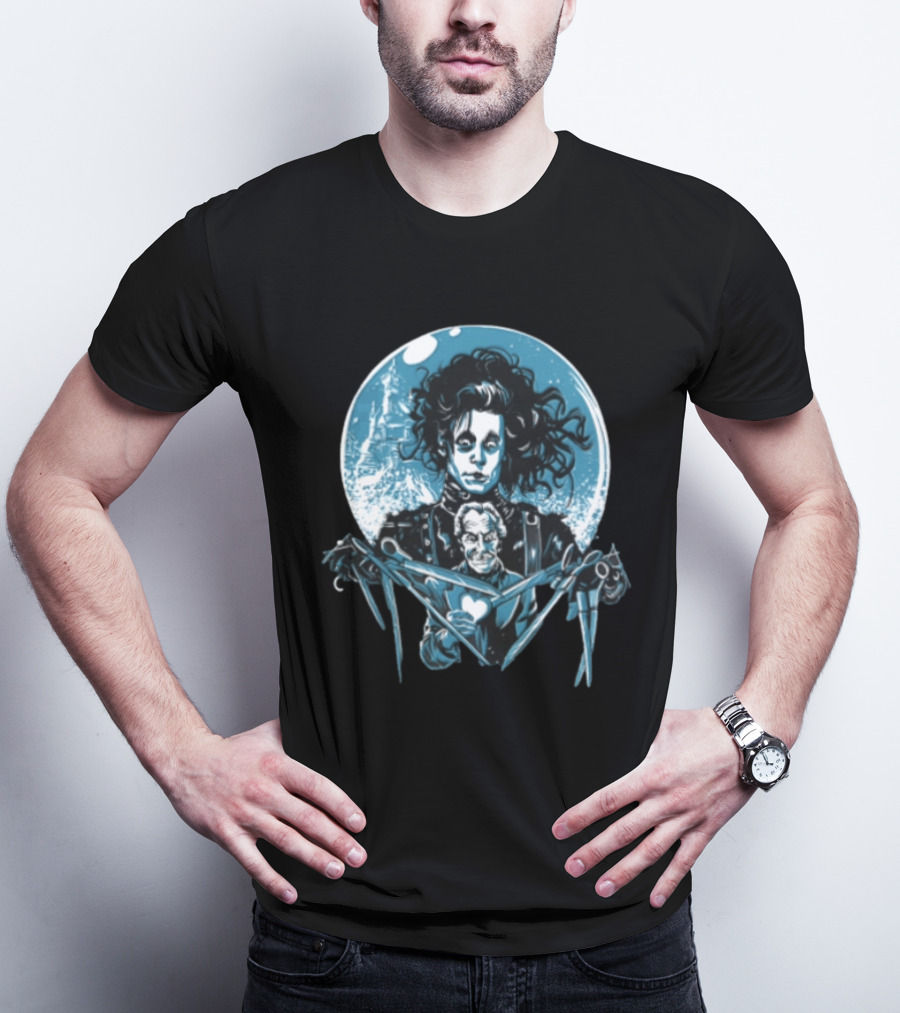 Edward Scissorhands Iconic Johnny Depp Vincent Price Heart Scissors Image T-Shirt
