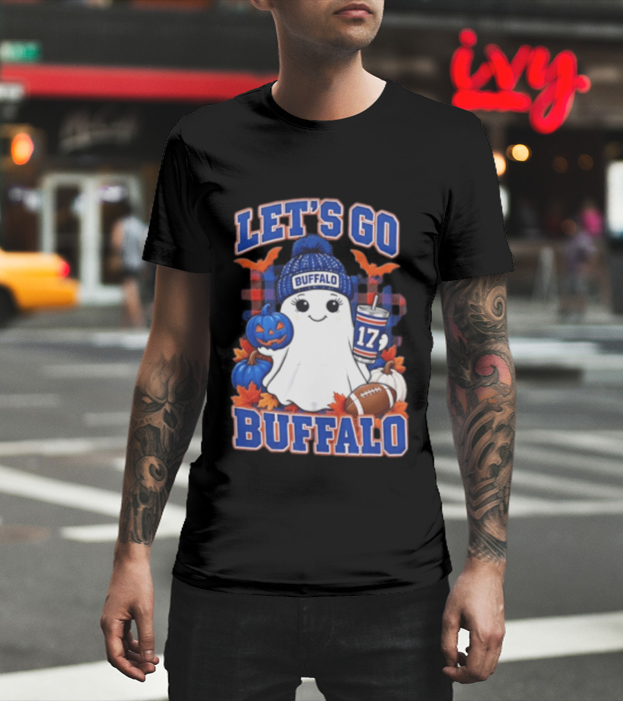 Let's Go Buffalo Ghost With Beanie Pumpkin And Football T-Shirt