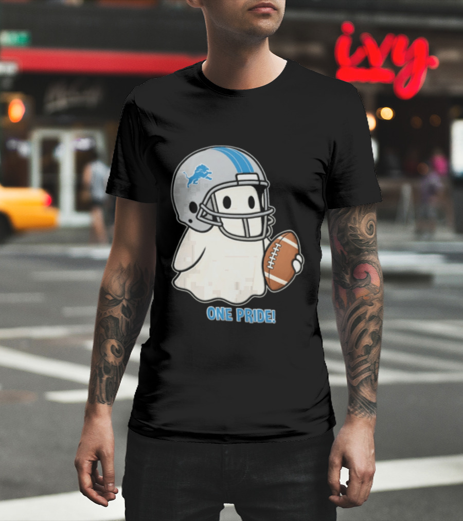 Detroit Lions Ghost One Pride Football Helmet And Ball T-Shirt