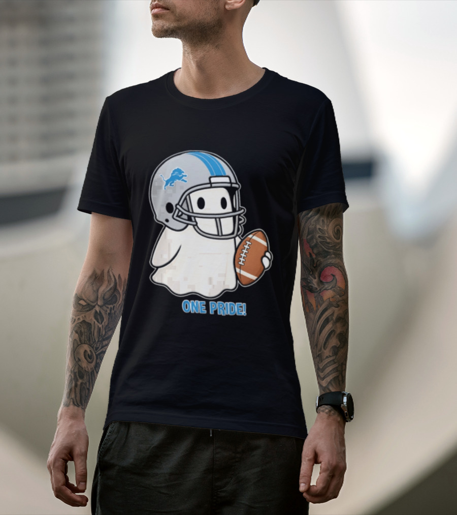 Detroit Lions Ghost One Pride Football Helmet And Ball T-Shirt