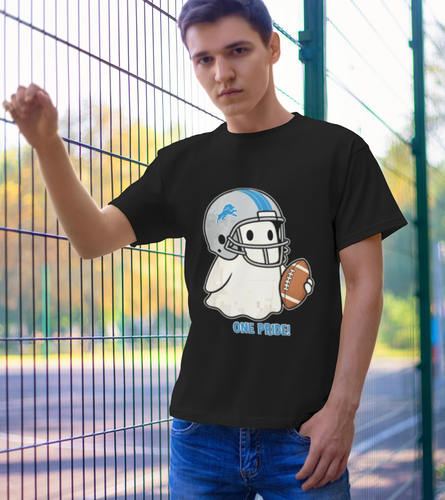 Detroit Lions Ghost One Pride Football Helmet And Ball T-Shirt