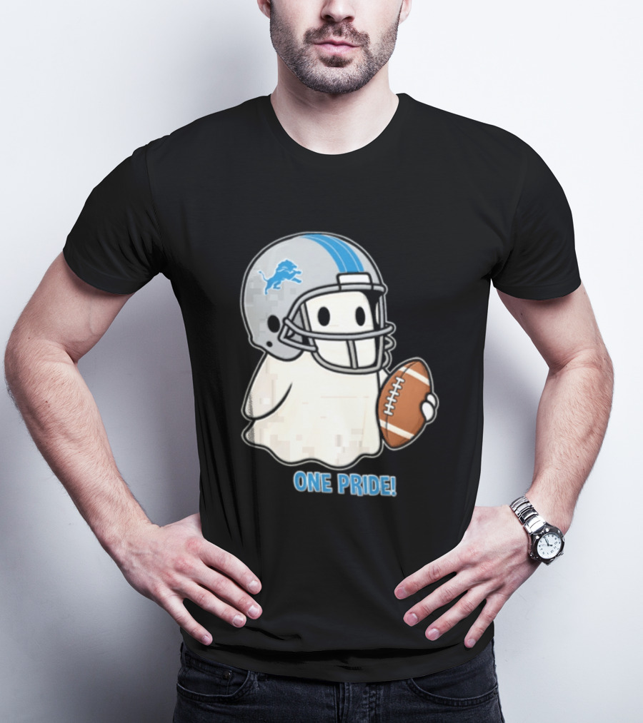 Detroit Lions Ghost One Pride Football Helmet And Ball T-Shirt