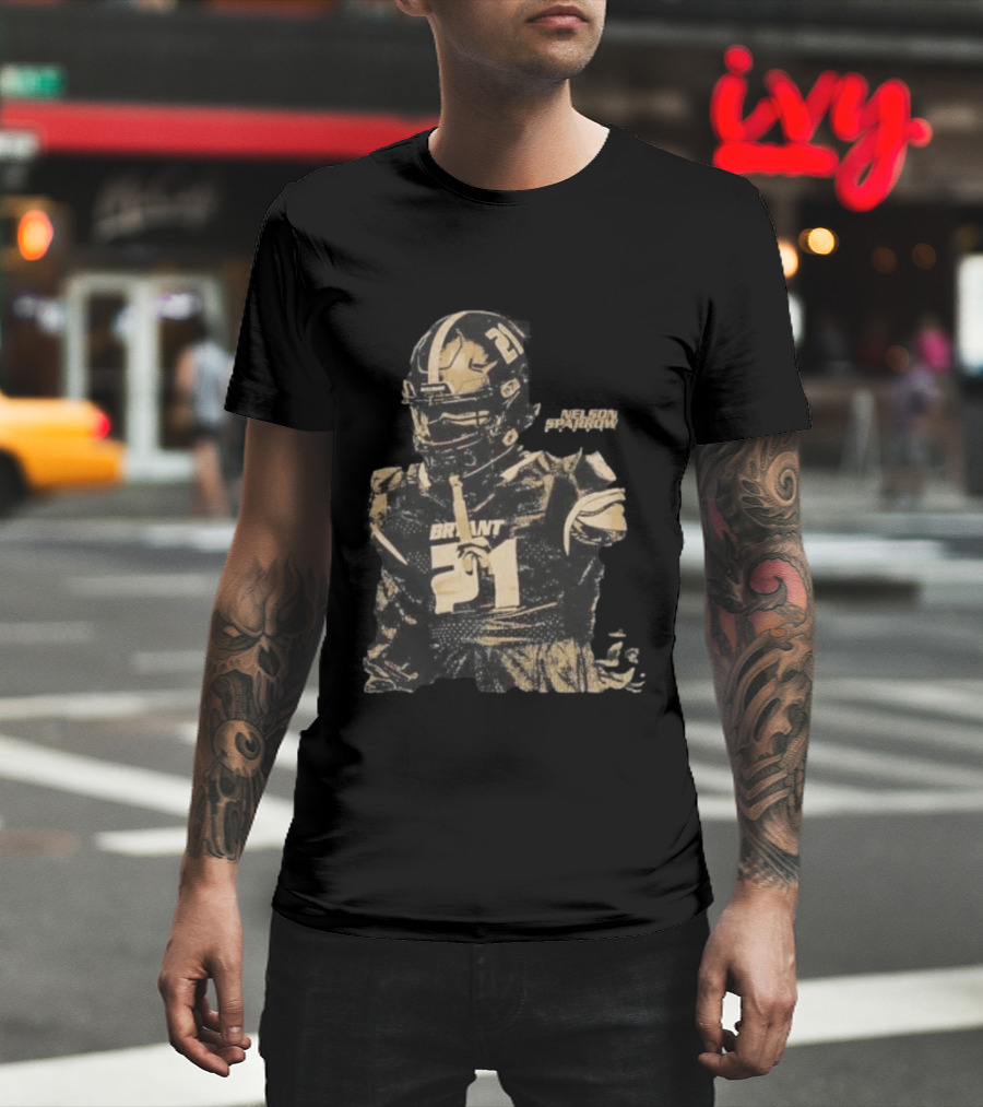 Bryant Bulldogs Nelson Sparrow No 21 Safety Distressed Football T-Shirt