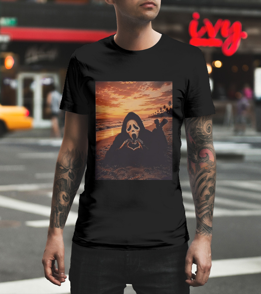 Ghostface Romantic Beach Sunset Valentine's Day Scream Lover T-Shirt