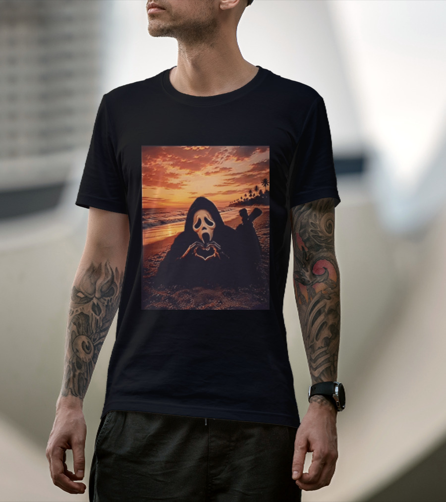 Ghostface Romantic Beach Sunset Valentine's Day Scream Lover T-Shirt