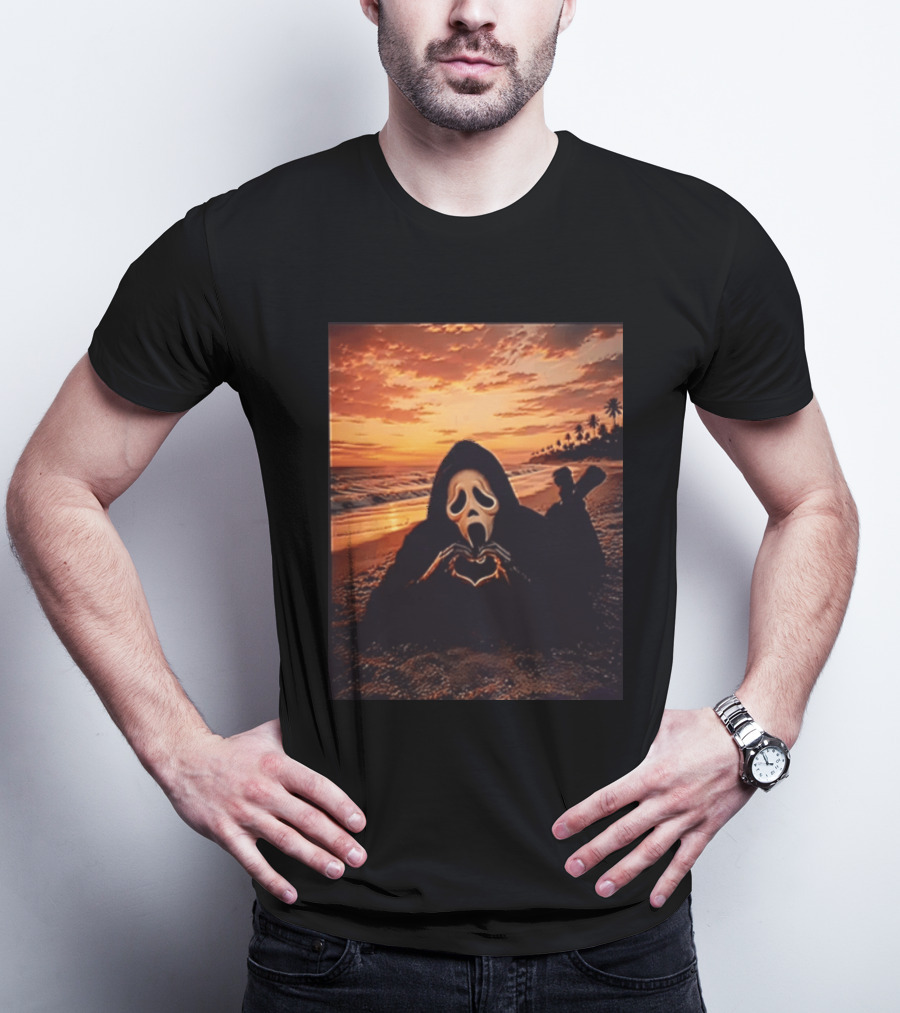 Ghostface Romantic Beach Sunset Valentine's Day Scream Lover T-Shirt