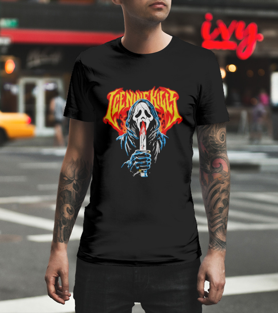 Ice Nine Kills Ghostface Horror Metal Band Red Text Knife T-Shirt