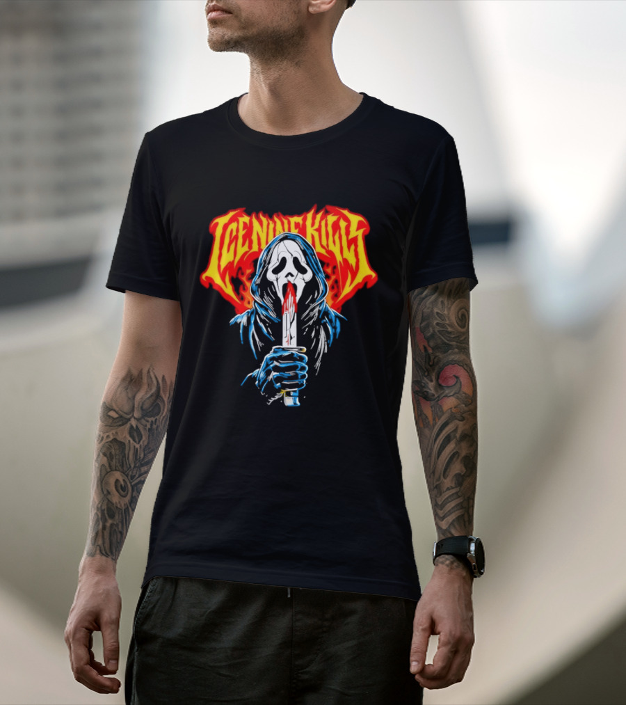 Ice Nine Kills Ghostface Horror Metal Band Red Text Knife T-Shirt