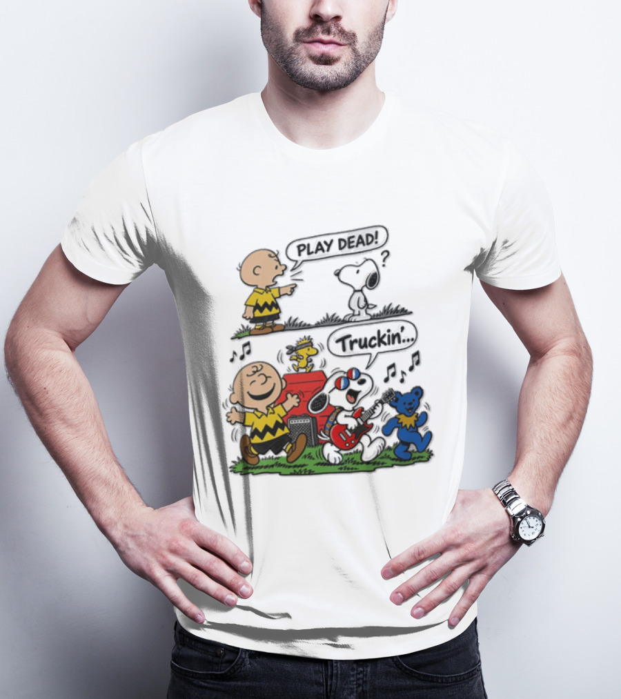 Charlie Brown Snoopy Grateful Dead Play Dead Truckin Dancing Characters T-Shirt