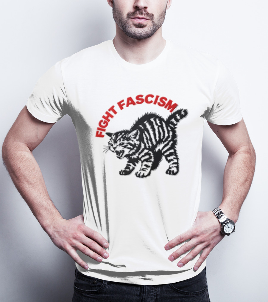 Hissing Striped Kitten Fight Fascism Arched T-Shirt