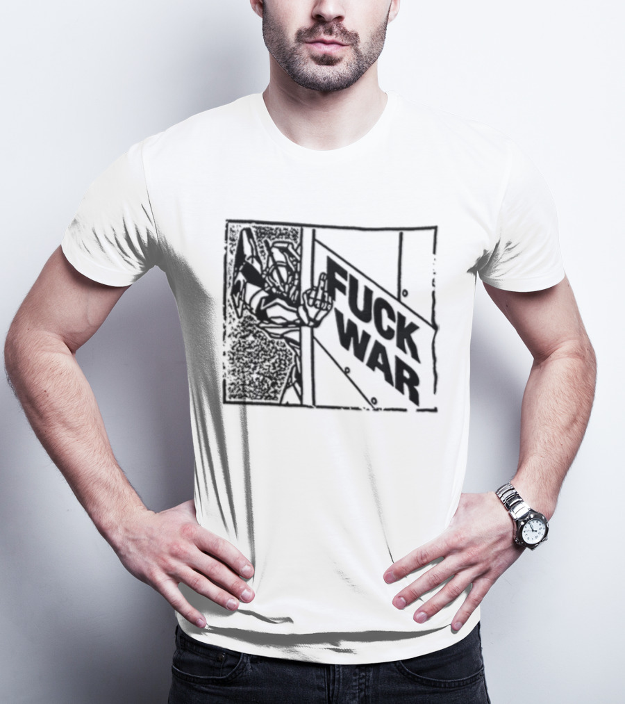 Fuck War Robot Middle Finger Gesture T-Shirt